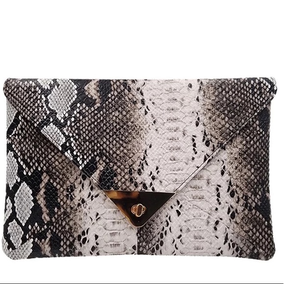 Bags | Vegan Leather Snake Print Envelope Clutch Bag | Poshmark